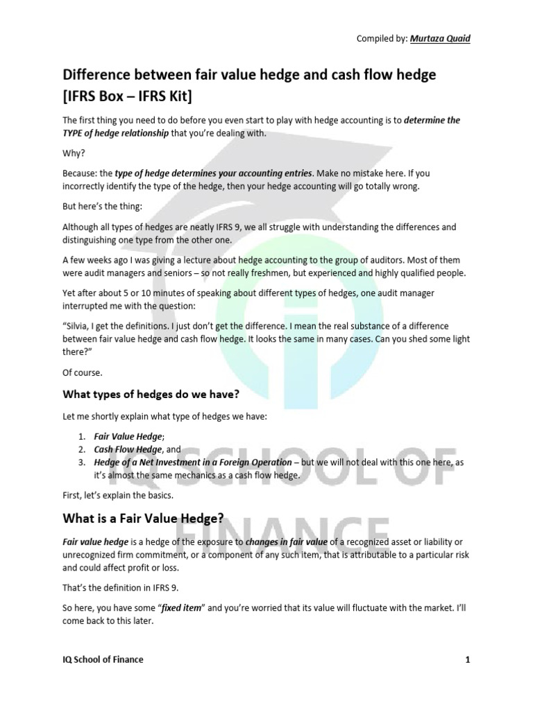 IFRS 9 - Difference Between Fairvalue and Cashflow Hedge | PDF | Swap ...