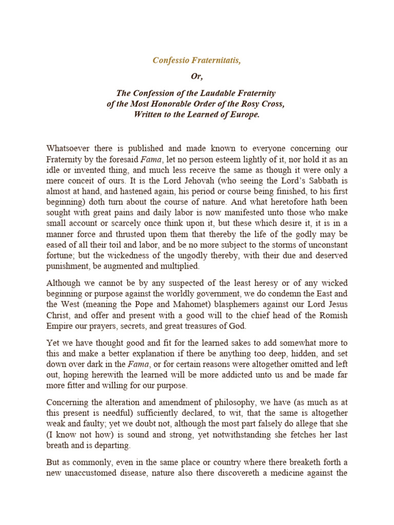 Confessio Fraternitatis Explained | PDF | Jesus | God