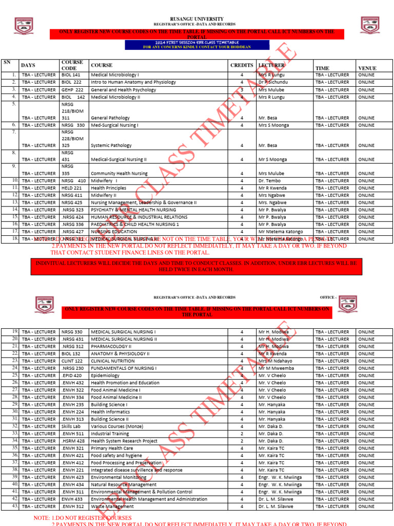 EBR 2024 First Session Class Timetable | PDF | Mathematics | Nursing EBR 2024 First Session Class Timetable | PDF | Mathematics | Nursing