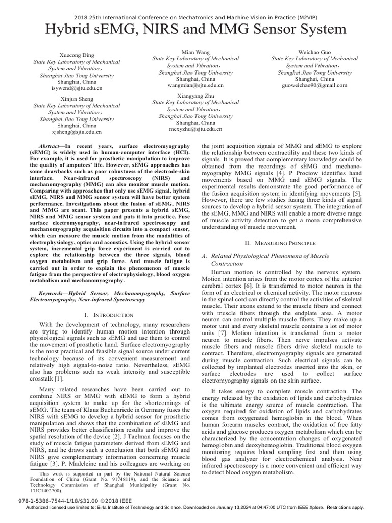 Hybrid sEMG NIRS and MMG Sensor System | PDF | Electromyography | Infrared