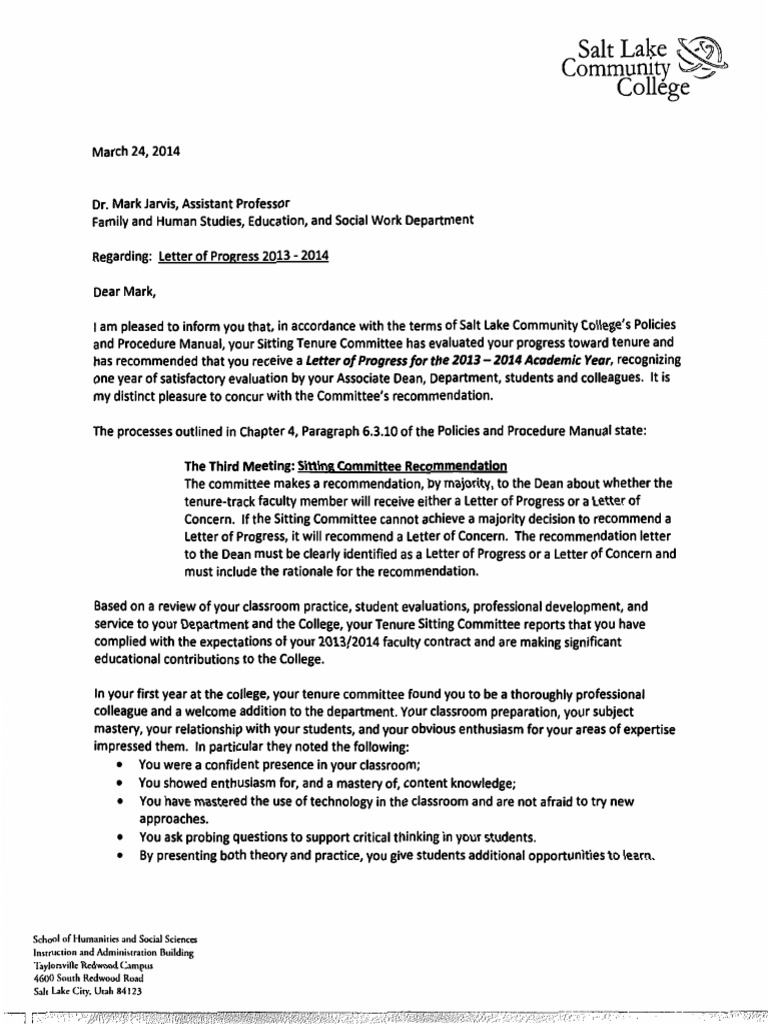 2014-2018 Letters of Progress Tenure and Rank Advancement | PDF