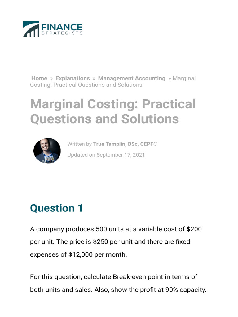 What Is Marginal Costing - Definition, Practical Questions & Solutions ...