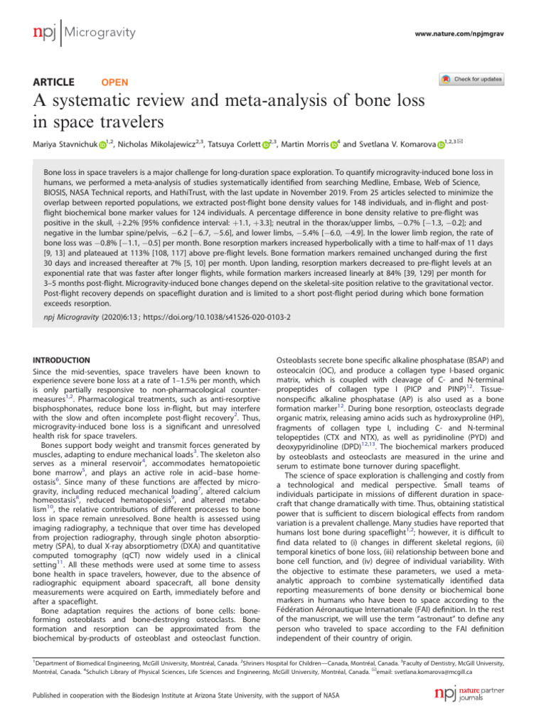 A Systematic Review and Meta-Analysis of Bone Loss in Space Travelers ...
