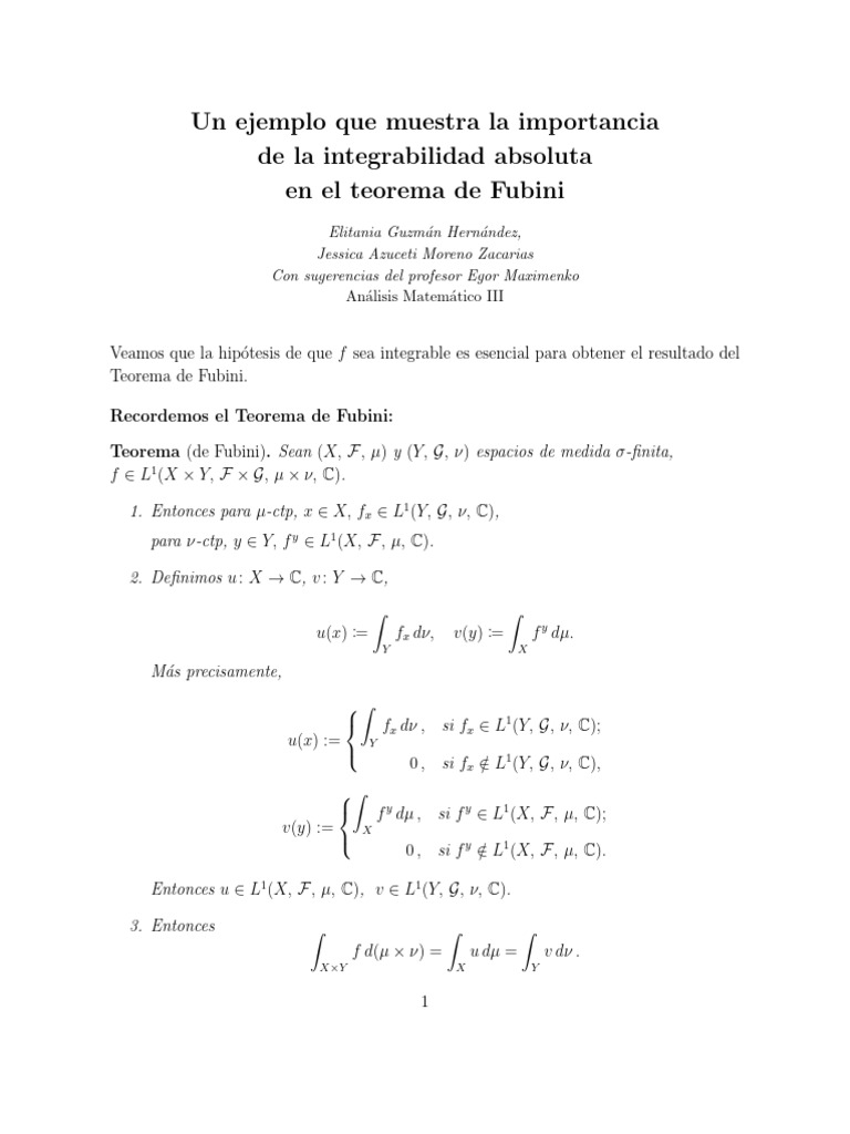 Counterexample For Fubini Theorem Es | PDF | Medida (Matemáticas ...
