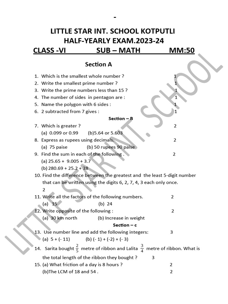6th Class Math | PDF