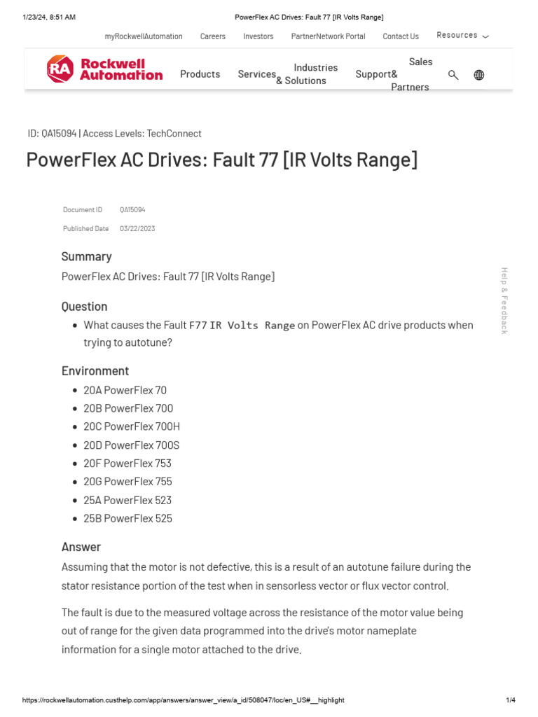 PowerFlex AC Drives - Fault 77 (IR Volts Range) | PDF | Electric Motor ...