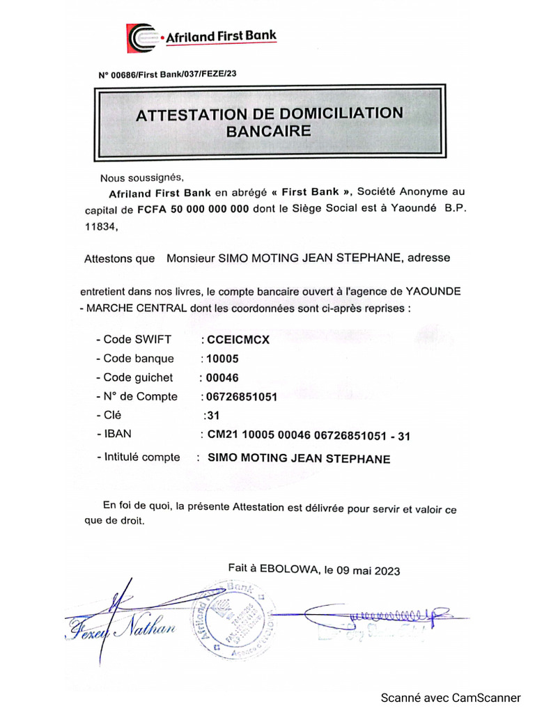 Attestation de Domiciliation Bancaire | PDF