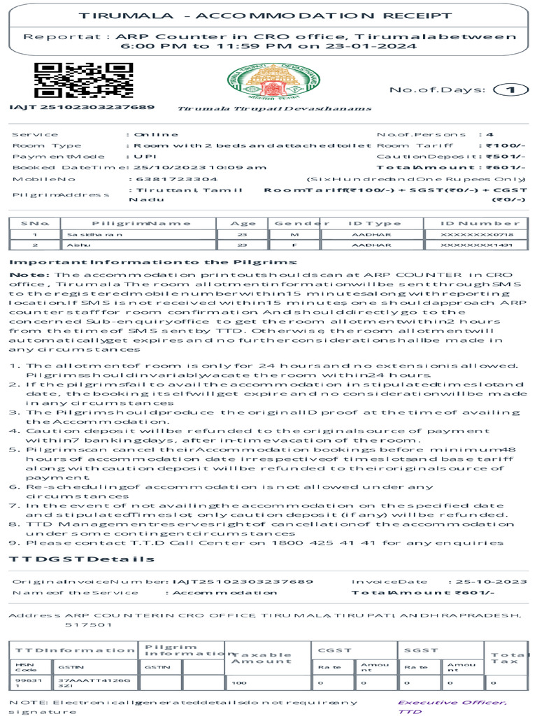 Accommodation Receipt | PDF