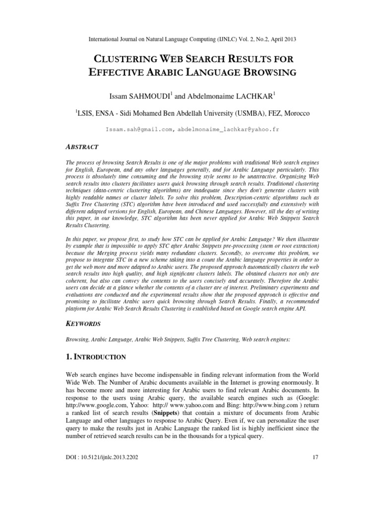 Clustering Web Search Results For Effective Arabic Language Browsing | PDF | Cluster Analysis | Word