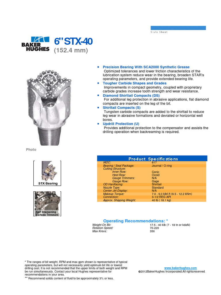 6 '' STX-40 | PDF | Bearing (Mechanical) | Drilling