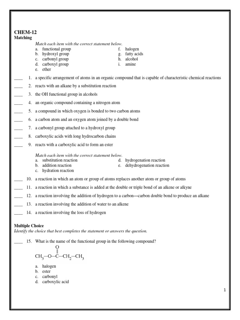Chem 12 | PDF | Functional Group | Chemical Reactions