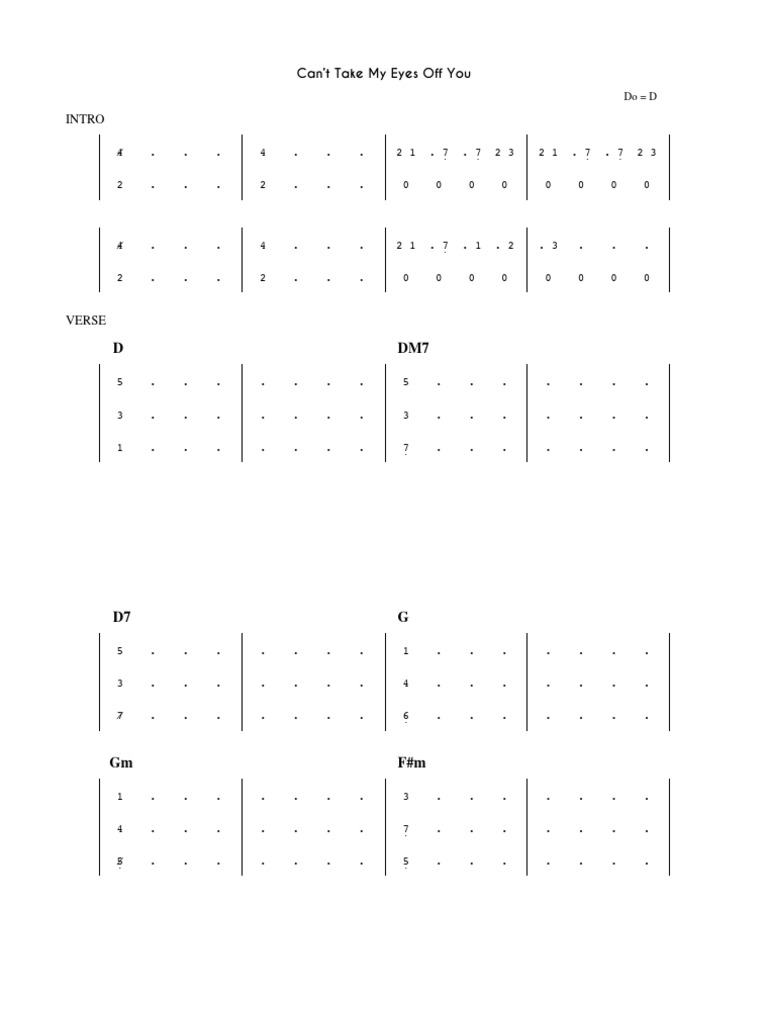 NOTASI Can't Take My Eyes Off You ANGKLUNG | PDF | Xadrez