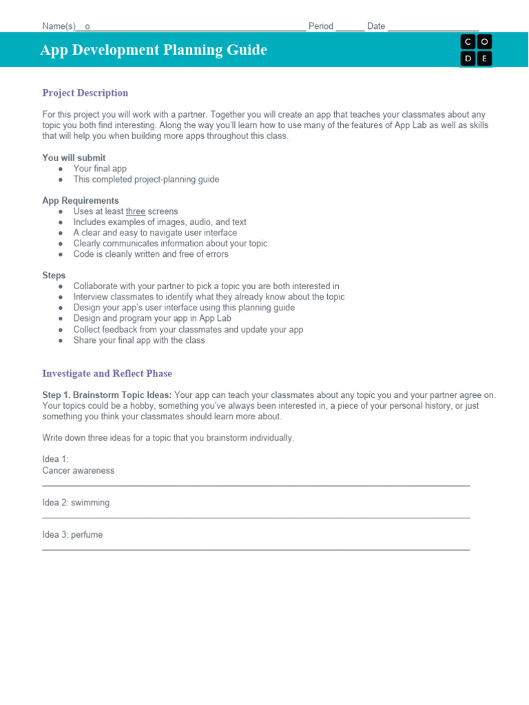 CSP Unit 3 App Development Planning Guide | PDF | Breast Cancer | Cancer