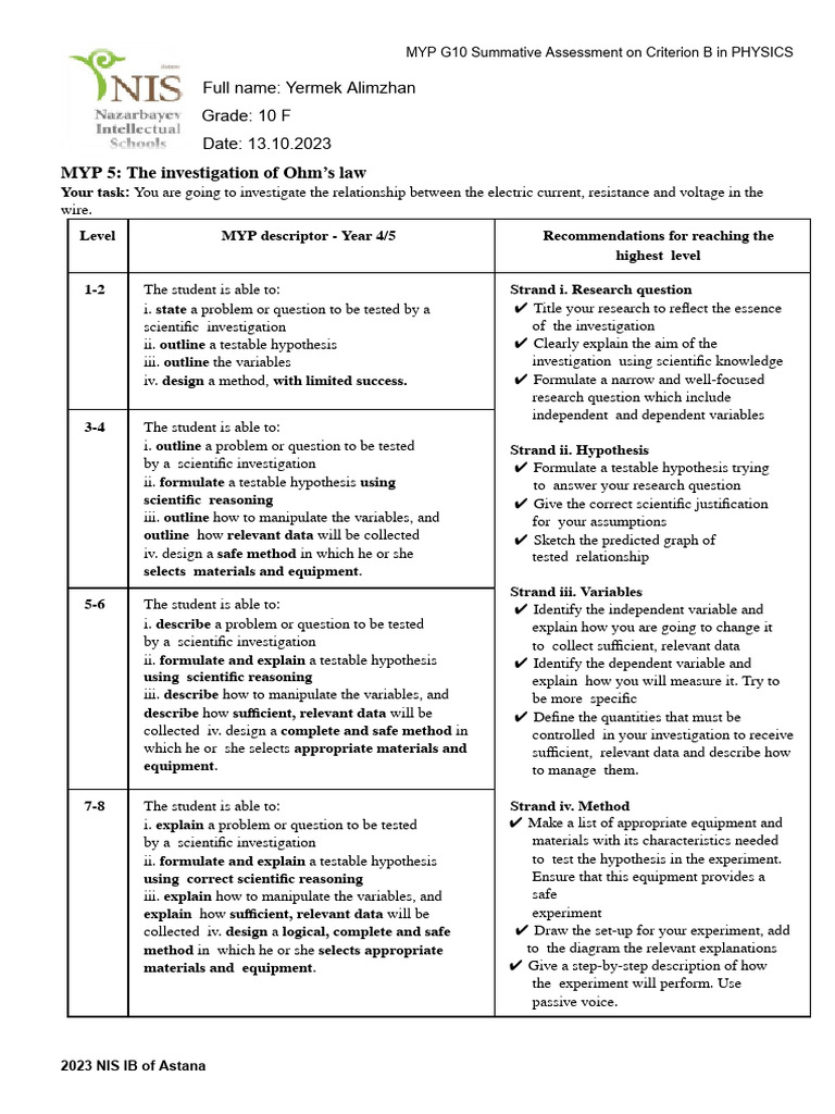 Physics Criterion B | PDF | Electrical Resistance And Conductance ...