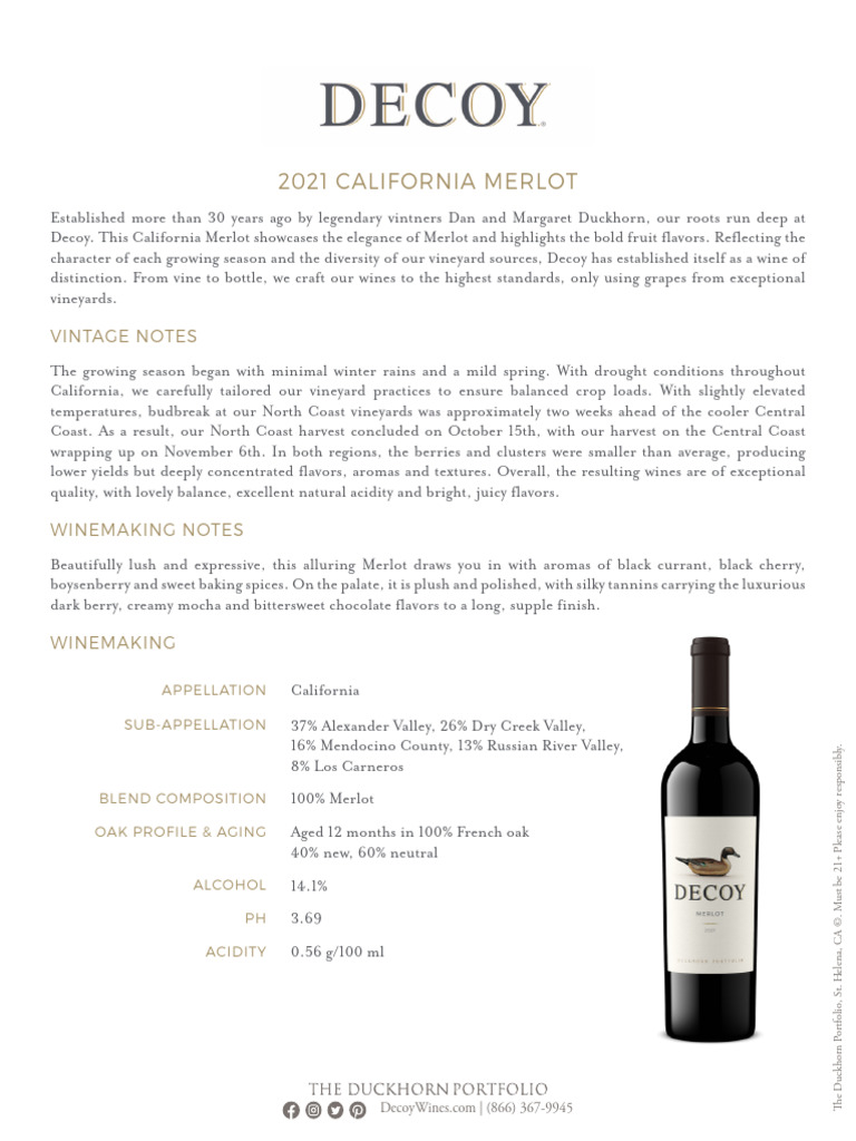 Decoy Merlot | PDF | Wine | Winemaking