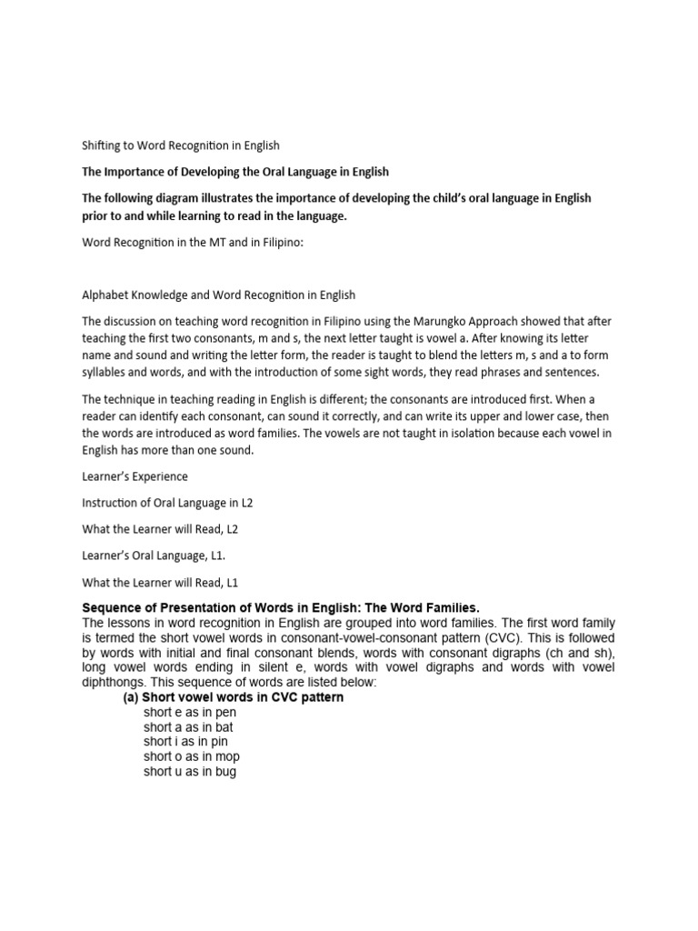 Shifting To Word Recognition in English | PDF | English Language | Fluency