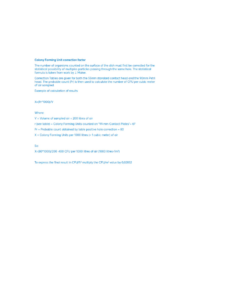 CFU Formulae With Correction Table | PDF