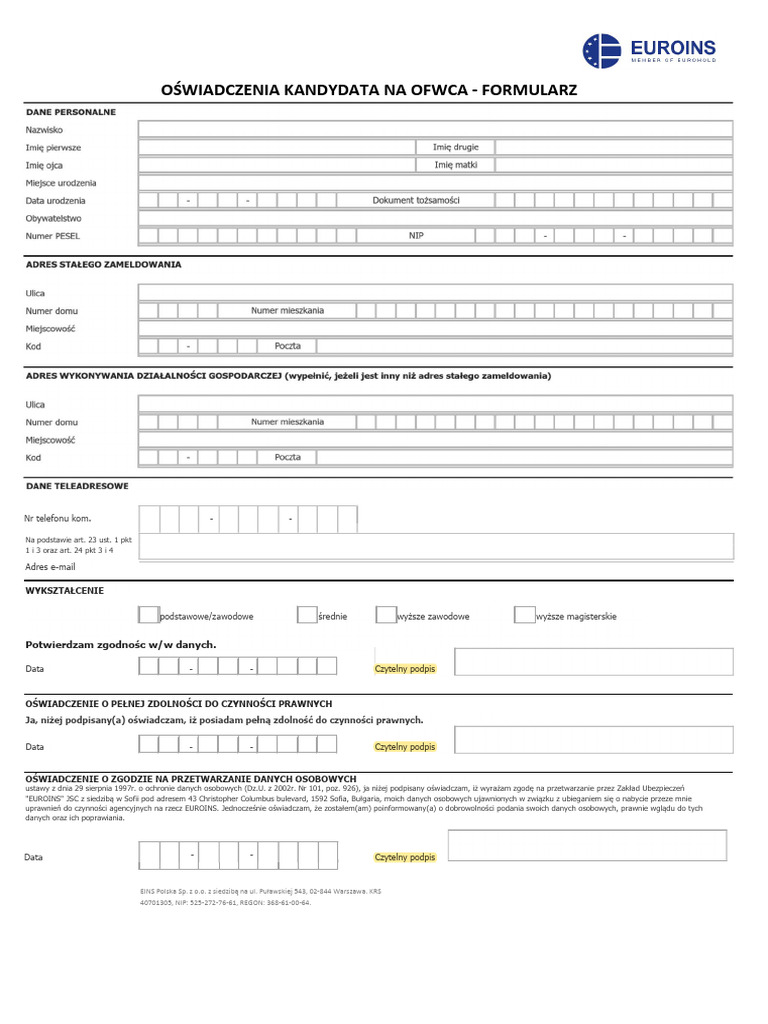 EUROINS - Oĺ - Wiadczenie | PDF