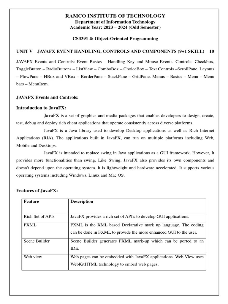 UNIT 5-JavaFX Event Handling, Controls and Components | PDF | Class ... UNIT 5-JavaFX Event Handling, Controls and Components | PDF | Class ...
