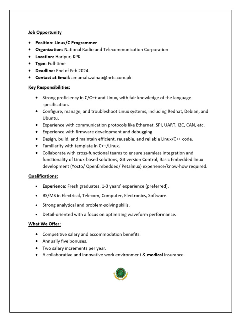 JD Linux & C Programmer | PDF | Business | Computers