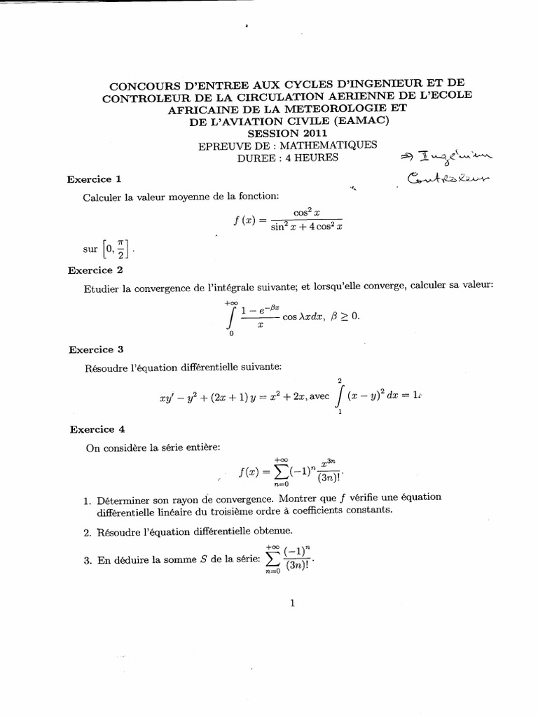 Annales Concours 2011 MATHS - ING CCA | PDF
