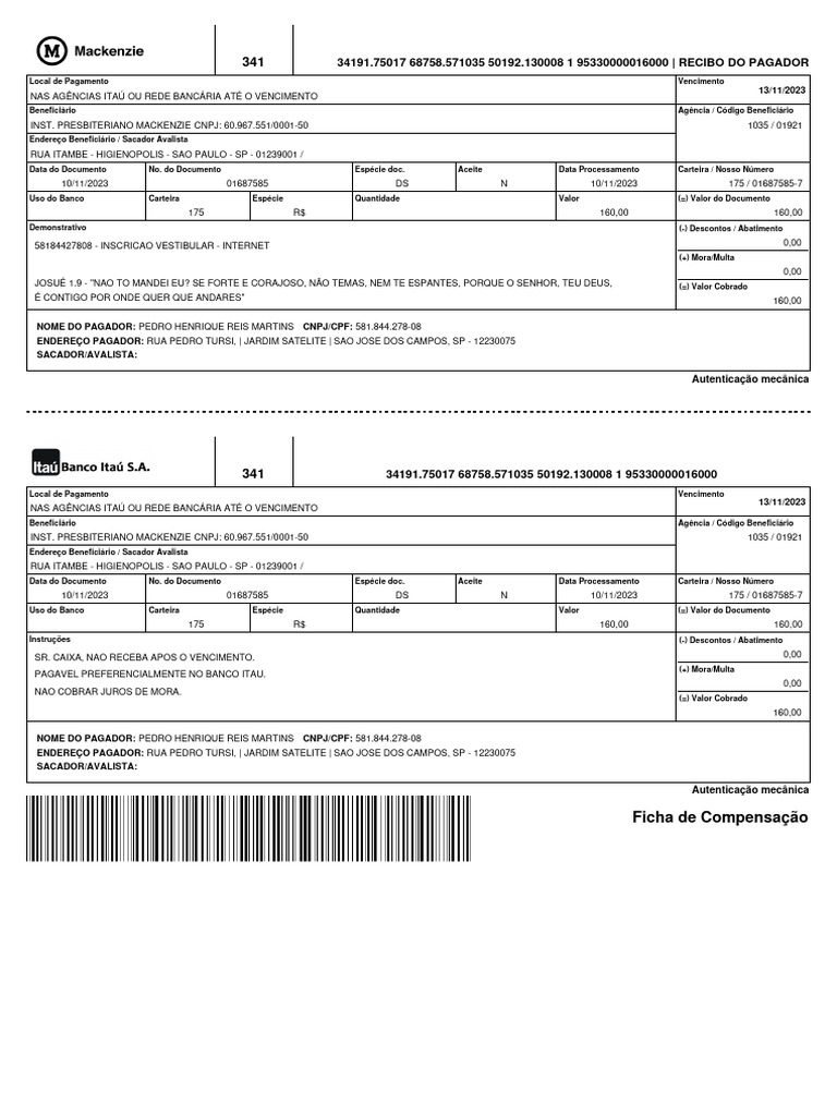 Boleto Mackenzie | PDF | Bancos | Serviços financeiros