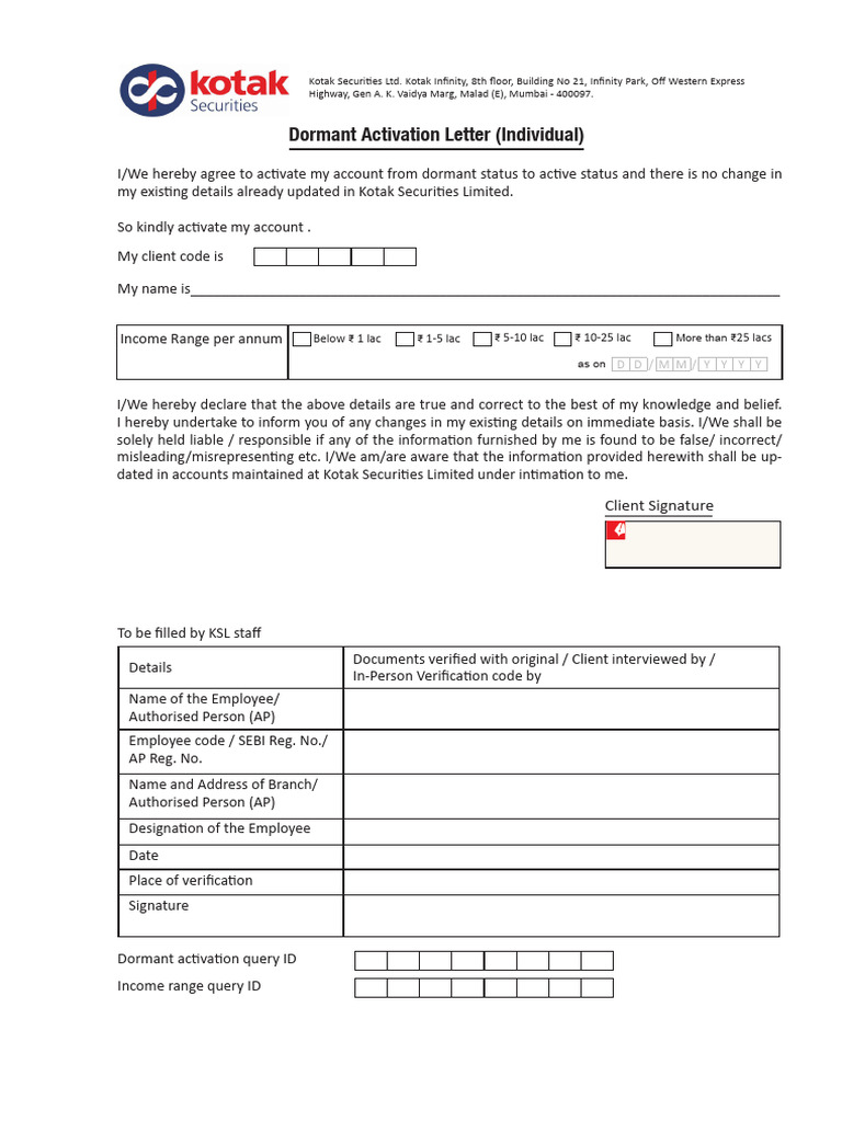 Dormant Activation Form Individual | PDF