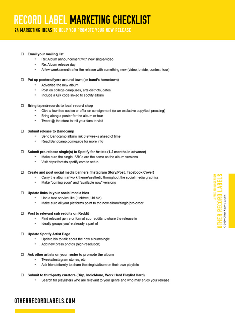 How To Start A Record Label - Marketing Checklist | PDF | Social Media ...