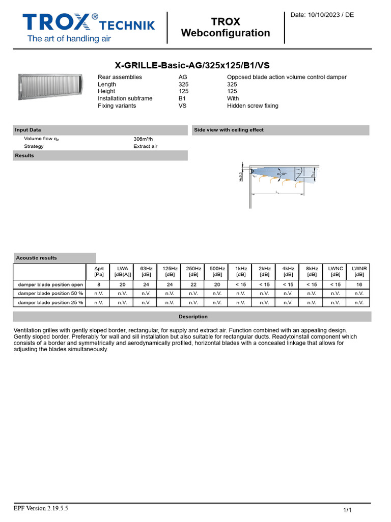 TROX X-GRILLE-Basic-AG - 325x125 - B1 - VS | PDF | Technology & Engineering