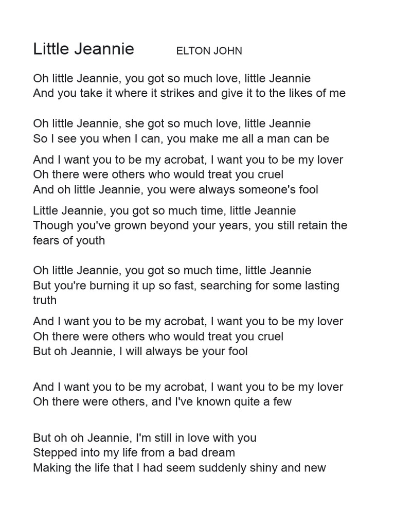 Little Jeannie Elton John | PDF
