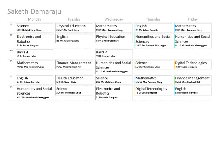 Year 9 Timetable | PDF
