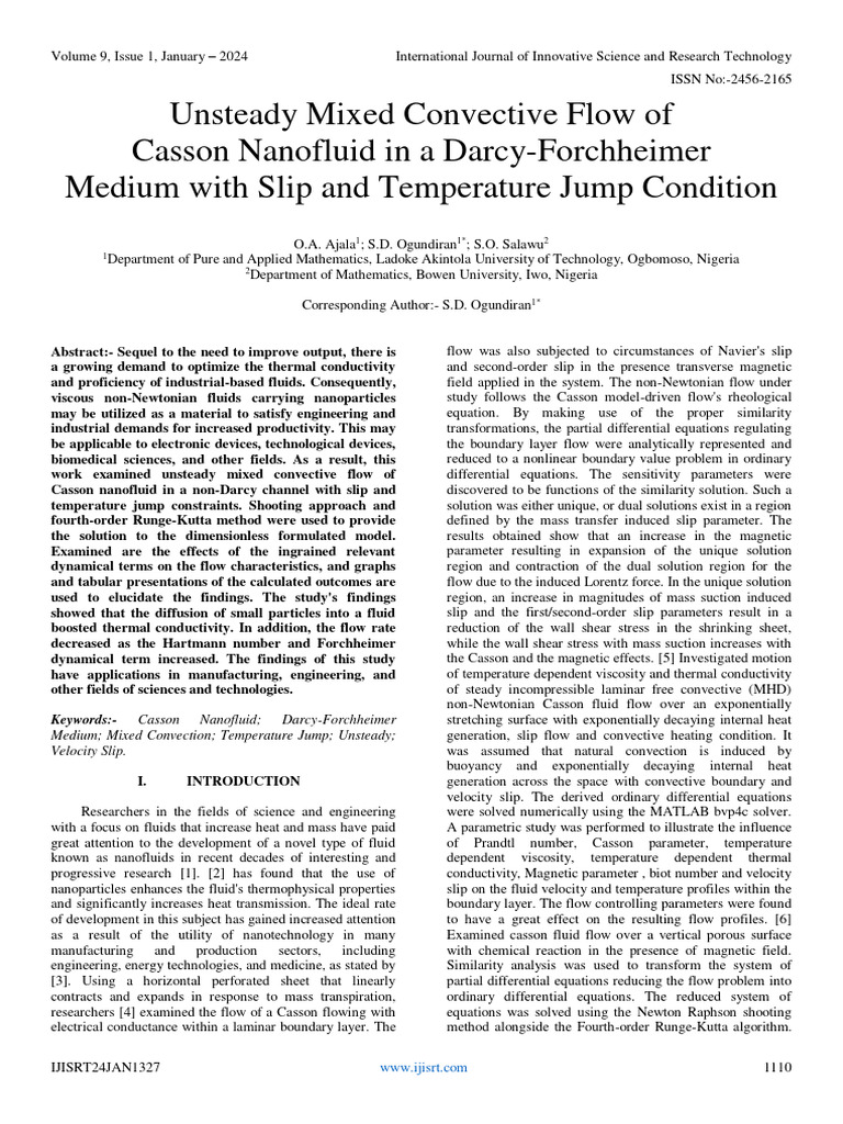 Unsteady Mixed Convective Flow of Casson Nanofluid in A Darcy-Forchheimer Medium With Slip and ...