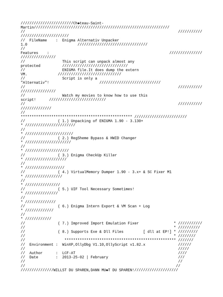 Enigma Alternativ Unpacker 1.0 | PDF | Computer Libraries | Computer Science