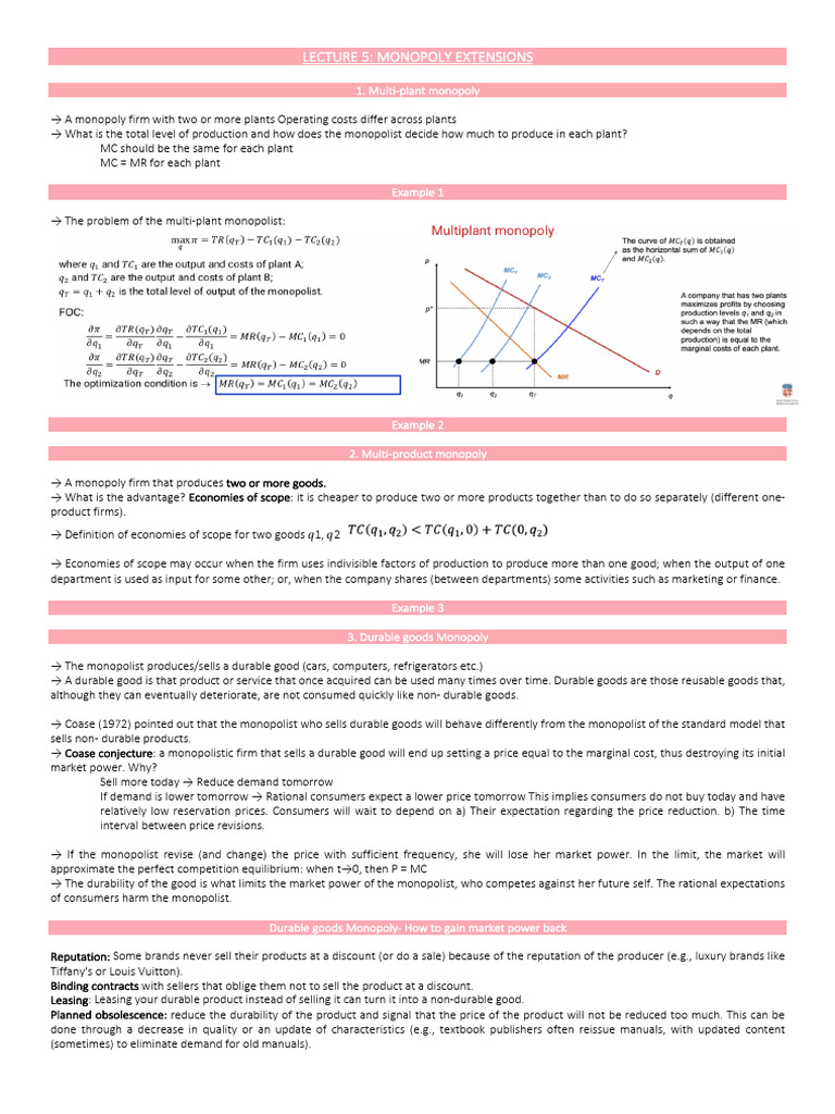 Lecture 5 - Monopoly Extensions | PDF | Monopoly | Market Power