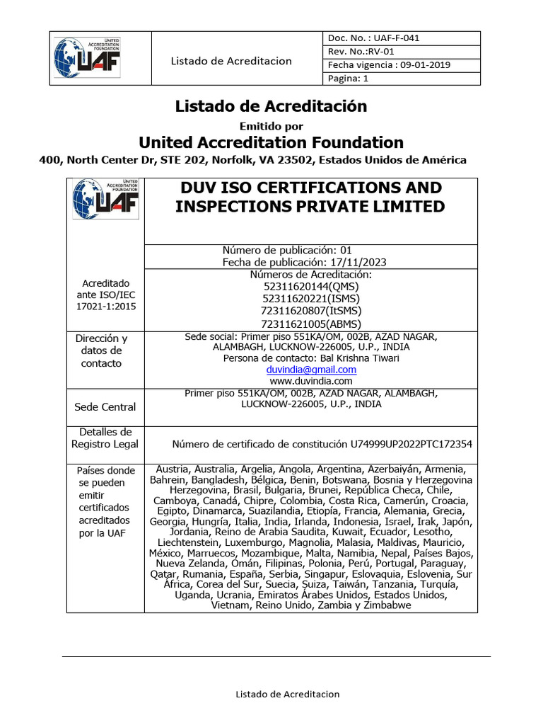 UAF-F-041 Accreditation Schedule DUV CAB | PDF