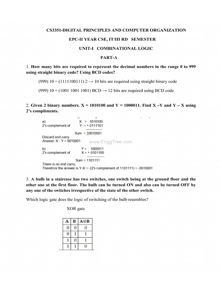 CS3351 Digital Principles and Computer Organization Two Mark Questions ...