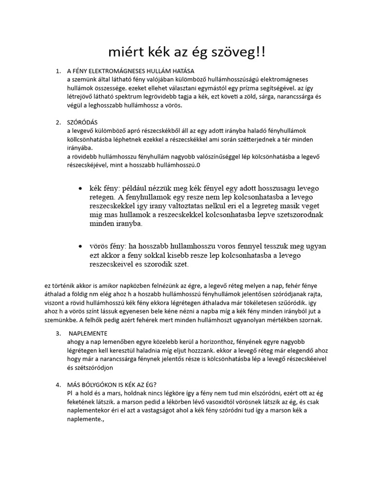 Miért Kék Az Ég Szöveg | PDF