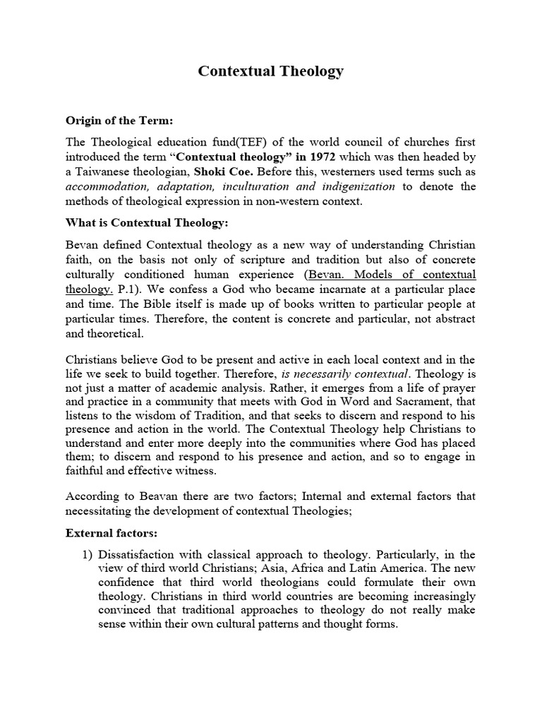Contextual Theology - Definition & Formative Factors of | PDF ...