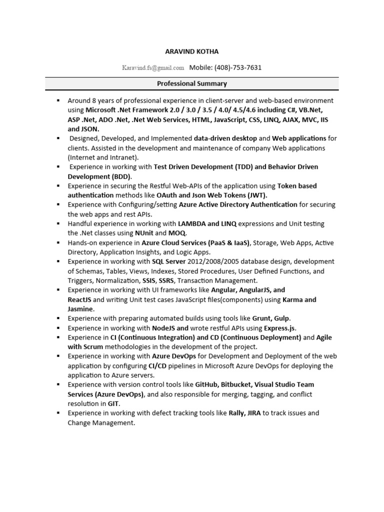 Aravind - Fs Azure | PDF | Angular Js | Microsoft Sql Server