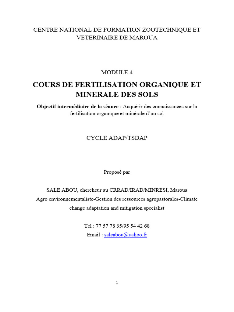 Cours sur la fertilisation organique et minérale | PDF | Fertilisant ...