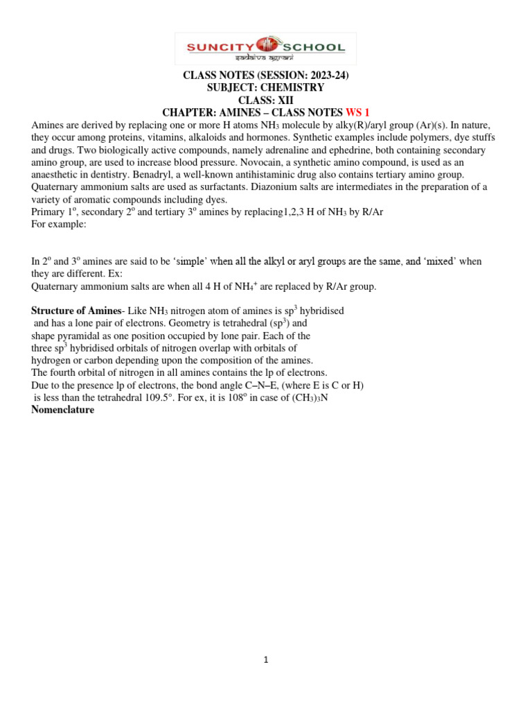 Amines WS 1 Theory | PDF | Amine | Ammonium Amines WS 1 Theory | PDF | Amine | Ammonium