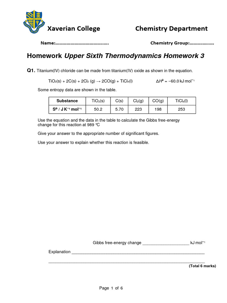 Thermodynamics 3 Worksheet | Download Free PDF | Chemical Reactions ...