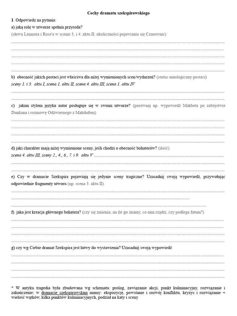 2a Cechy Dramatu Szekspirowskiego | PDF