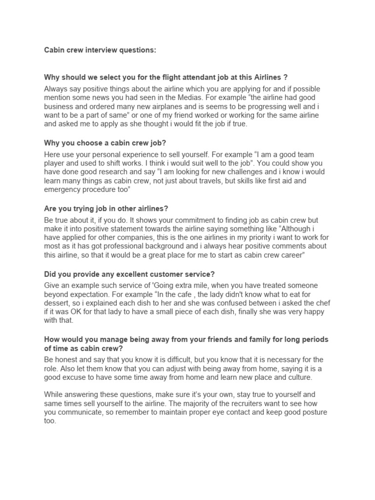 Cabin Crew Interview Questions | PDF