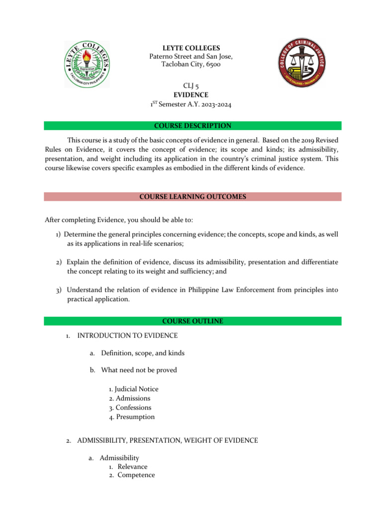 EVIDENCE Course Guide | PDF | Evidence | Evidence (Law)
