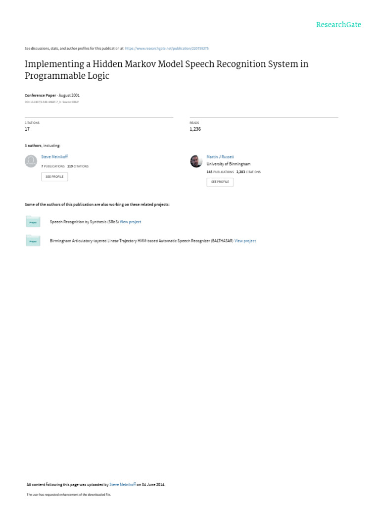 Implementing A Hidden Markov Model Speech Recognit | PDF | Speech Recognition | Digital Signal ...