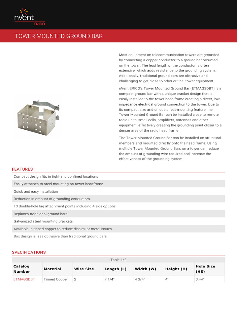 Nvent ERICO Tower Mounted Ground Bar | PDF