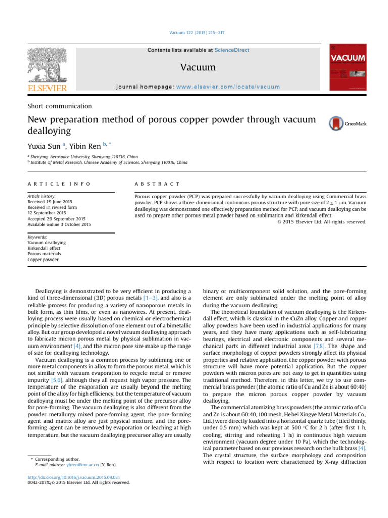 New Preparation Method of Porous Copper Powder Through Vacuum ...
