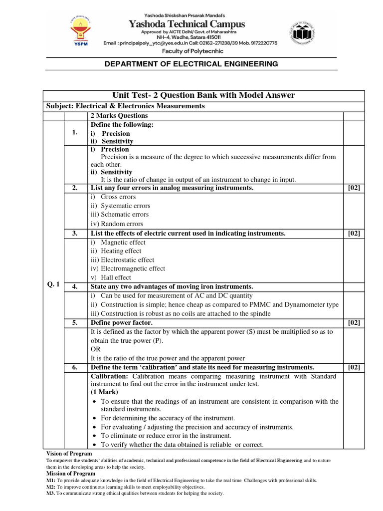 EEM - UT2 - QB & Model Answer | PDF | Accuracy And Precision | Observational Error