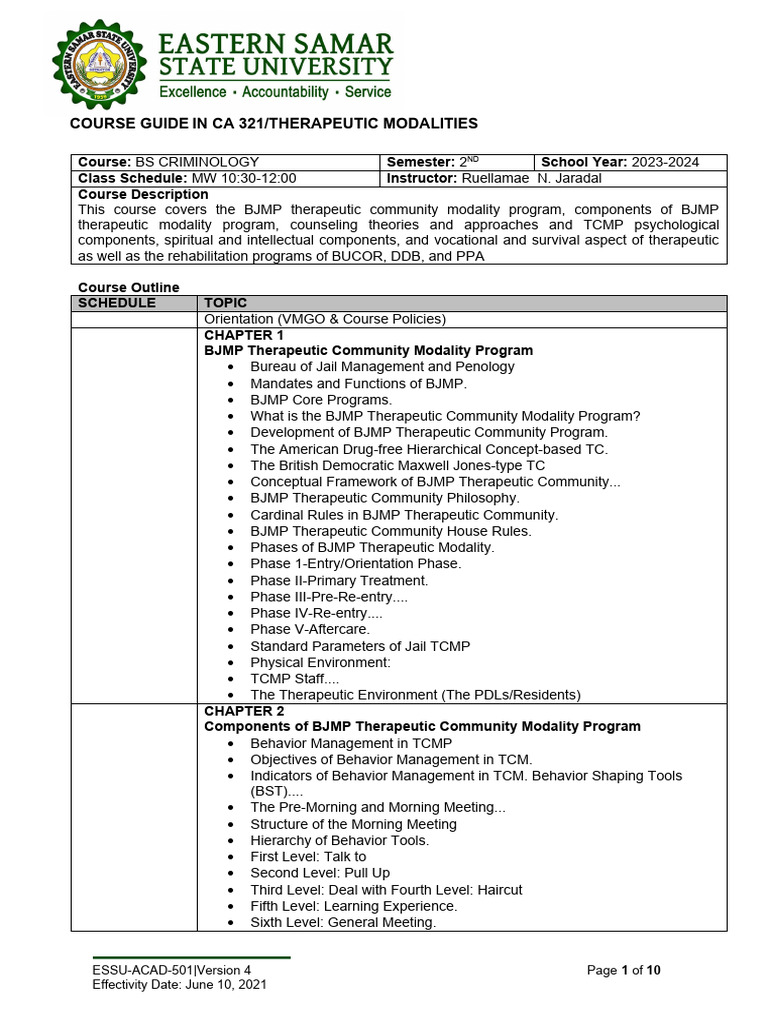 Course Guide Ca321 Therapeutic Modalities 1 | PDF | Psychotherapy ...